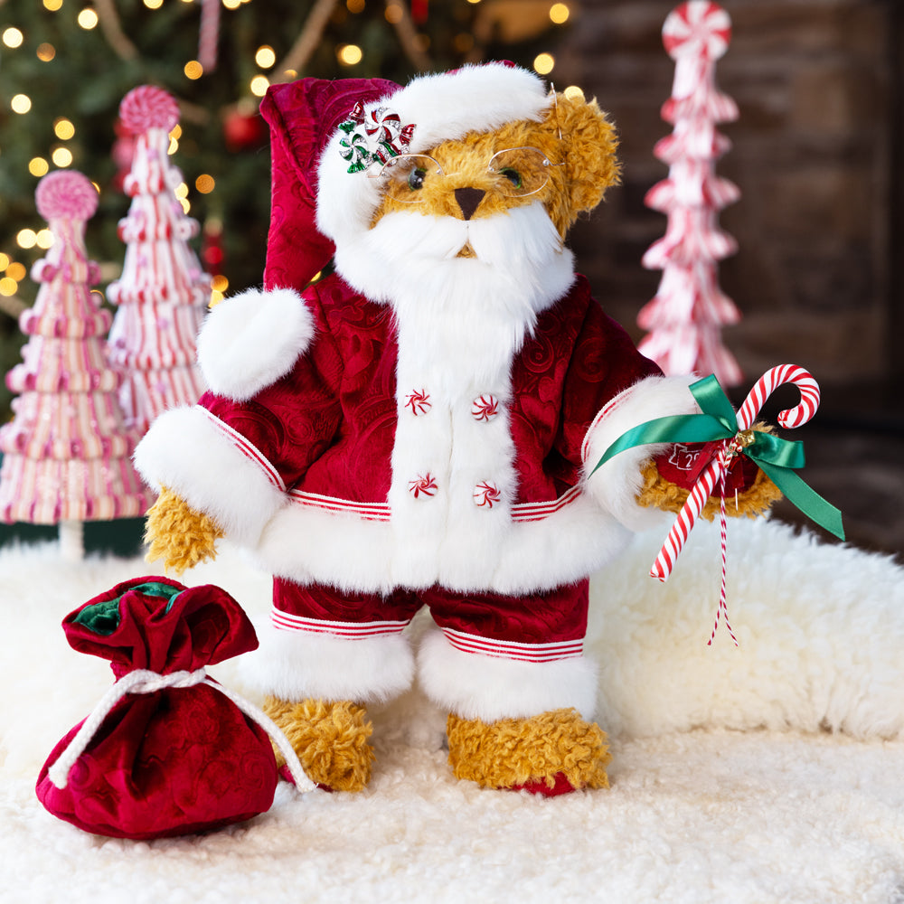 15 In. Limited Edition Candy Cane Santa – Vermont Teddy Bear