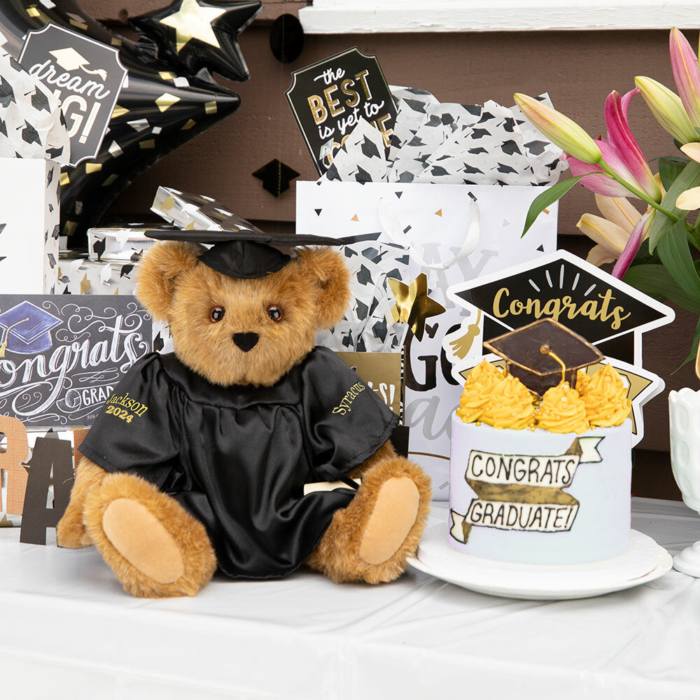 15 In. Graduation Bear in Black Gown – Vermont Teddy Bear